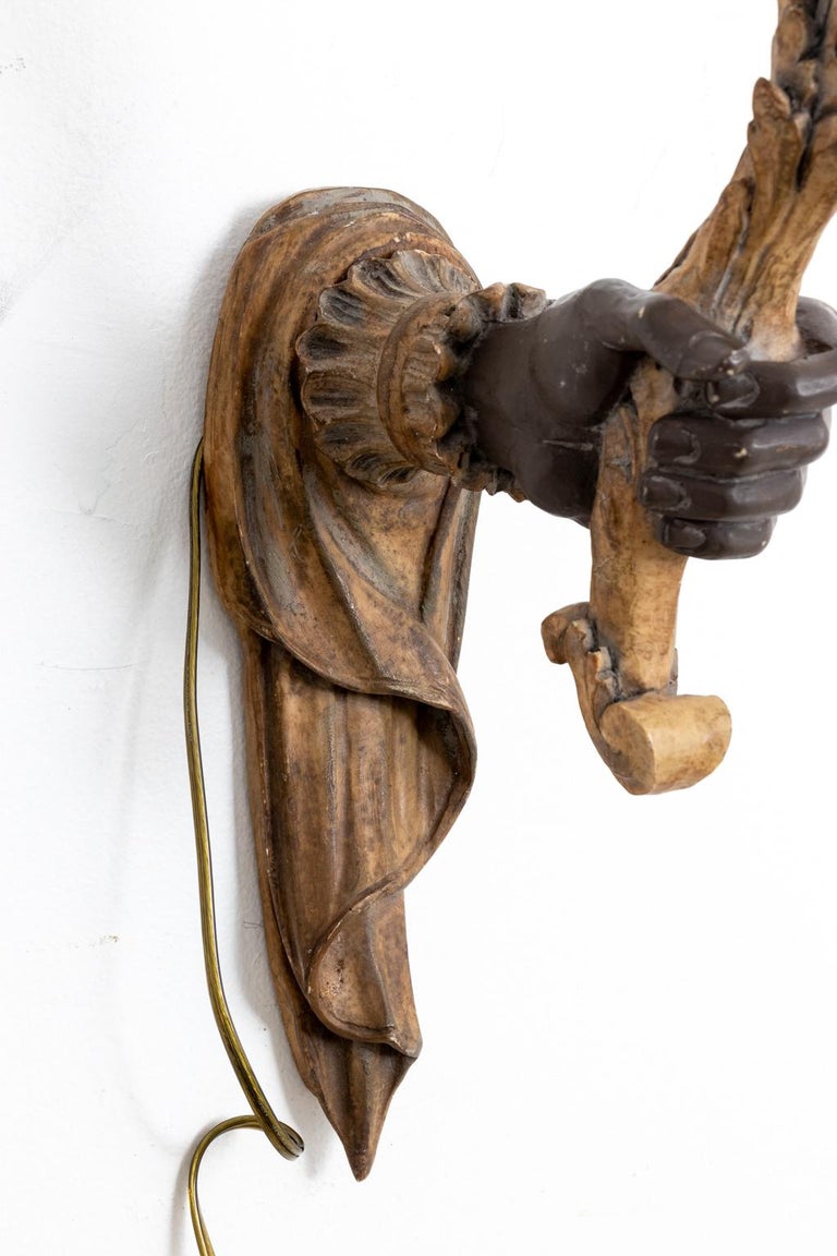 Pair of Carved Hand Painted Sconces For Sale at 1stDibs