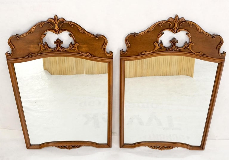 Pair of Carved Light Amber Tone Walnut Wall Chippendale Style Mirrors ...