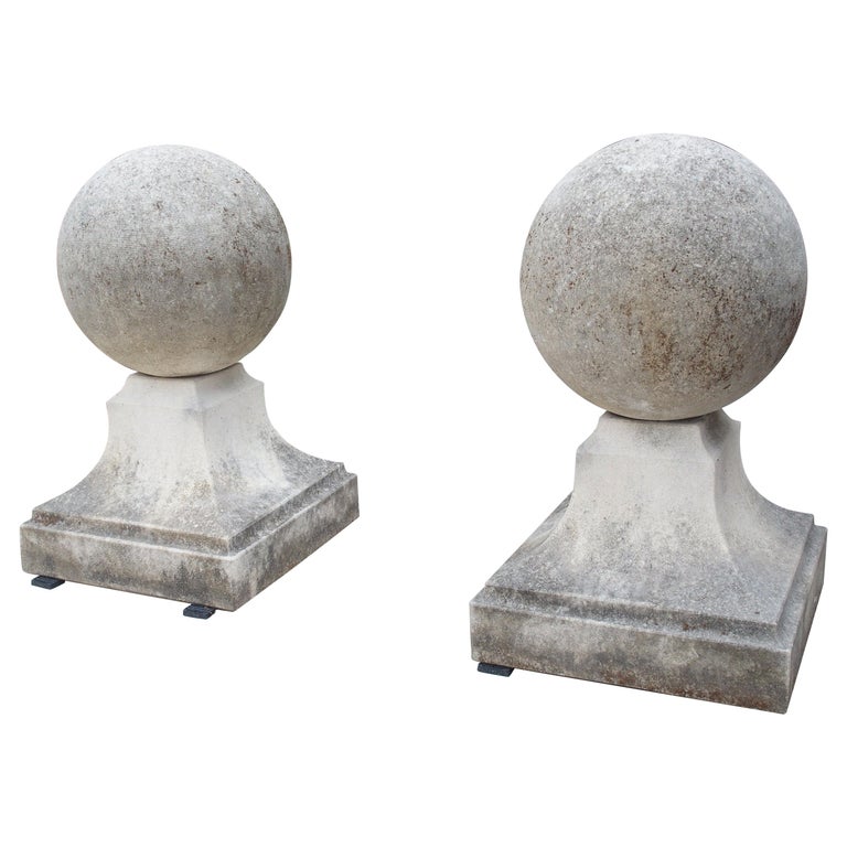 Pair of Carved Limestone Ball Finials from Italy at 1stDibs
