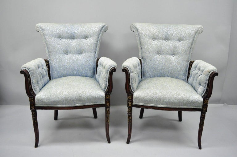 Pair of Carved Mahogany Fireside Armchairs French Hollywood Regency ...