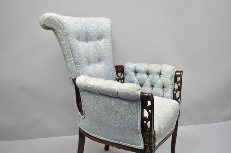 Pair of Carved Mahogany Fireside Armchairs French Hollywood Regency ...