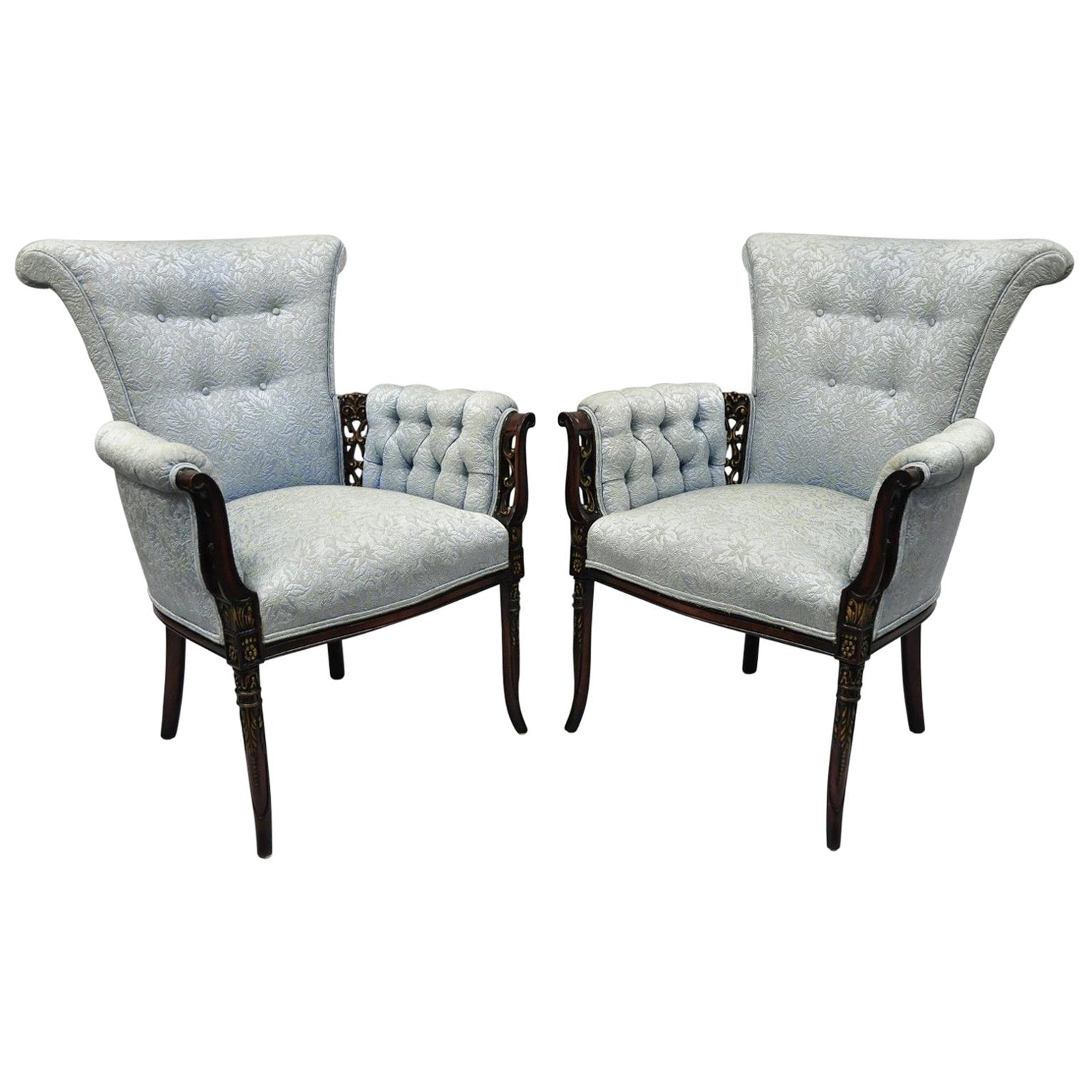 Pair of Carved Mahogany Fireside Armchairs French Hollywood Regency ...