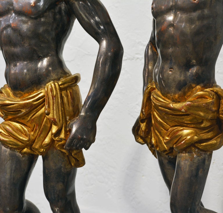 Pair of Carved Midcentury Italian Table Lamps in the Form of Male ...