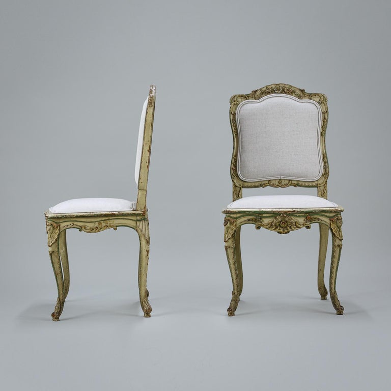 Pair of Carved Original Painted Side Chairs For Sale at 1stDibs