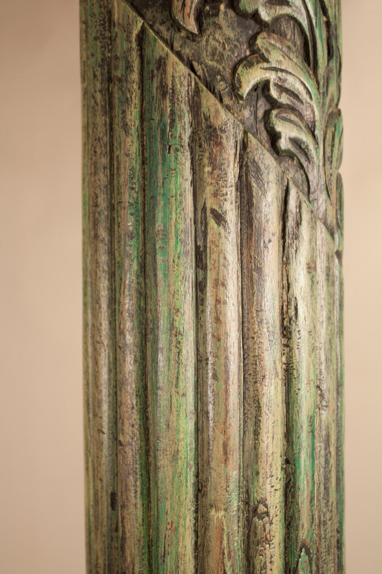 Pair of Carved, Painted Wood Columns from India at 1stDibs