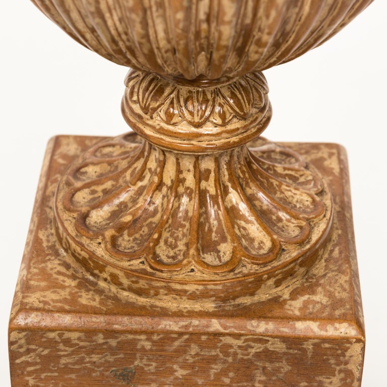 Pair of Carved Painted Wooden Urns For Sale at 1stDibs