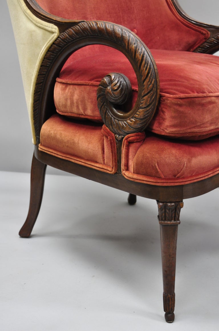 Carved Plume Spiral Armchairs Wingback Chairs Attributed to Grosfeld ...