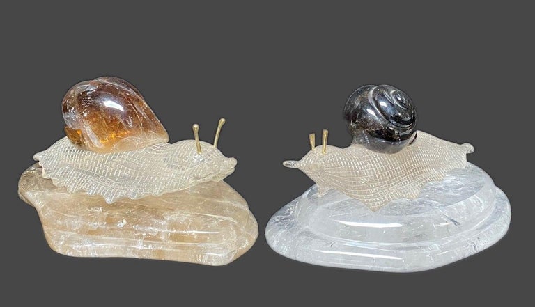 Pair of Carved Rock Crystal Snails For Sale at 1stDibs