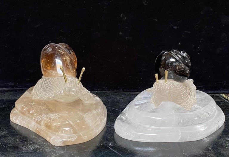 Pair of Carved Rock Crystal Snails For Sale at 1stDibs