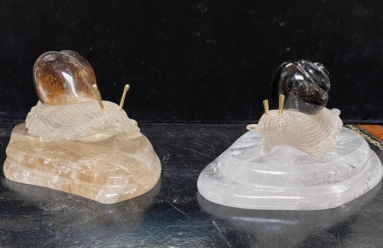 Pair of Carved Rock Crystal Snails For Sale at 1stDibs