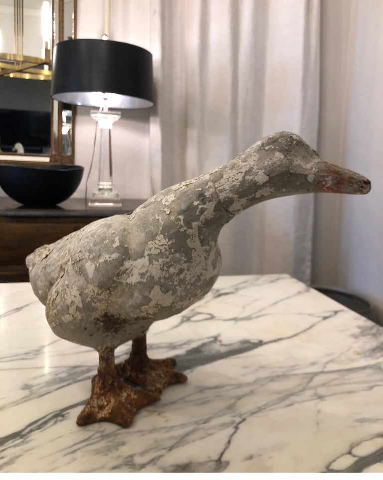 Pair of Carved Stone Ducks with Iron Webbed Feet, circa 1930s at 1stDibs