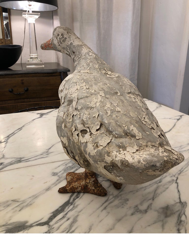 Pair of Carved Stone Ducks with Iron Webbed Feet, circa 1930s at 1stDibs
