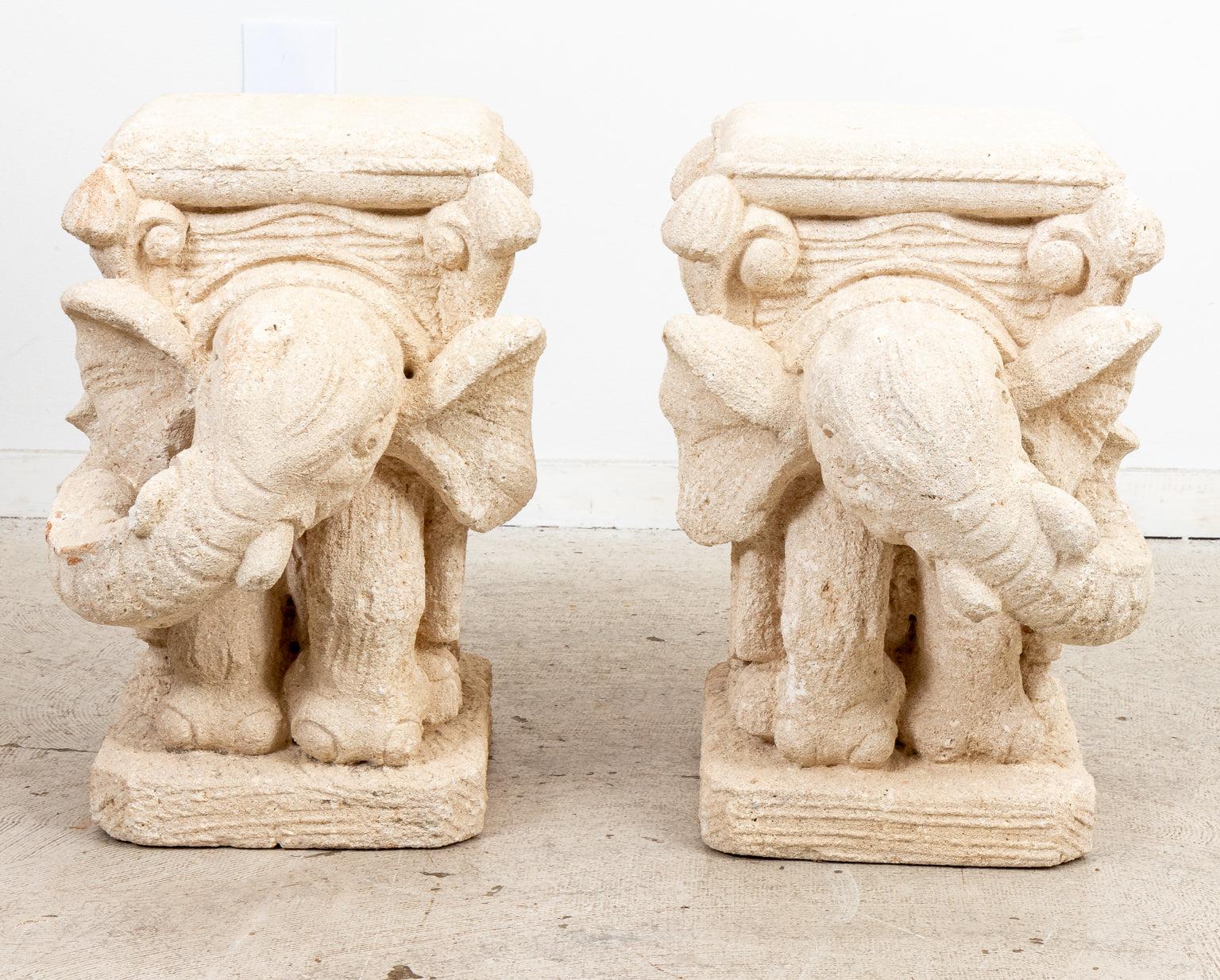 Pair of Carved Stone Elephant Garden Seats at 1stDibs