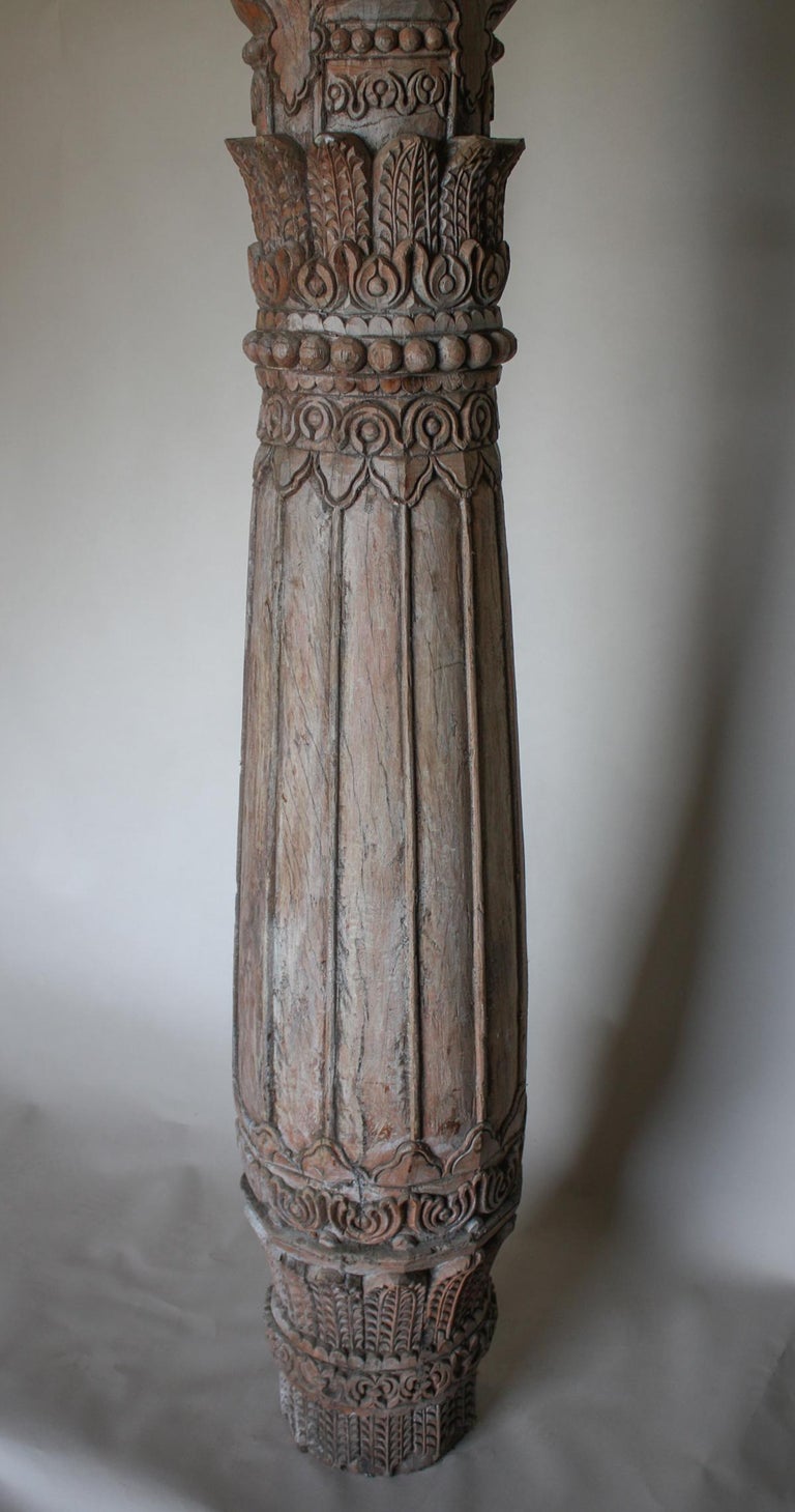 Pair of Carved Teak Wood Columns For Sale at 1stDibs