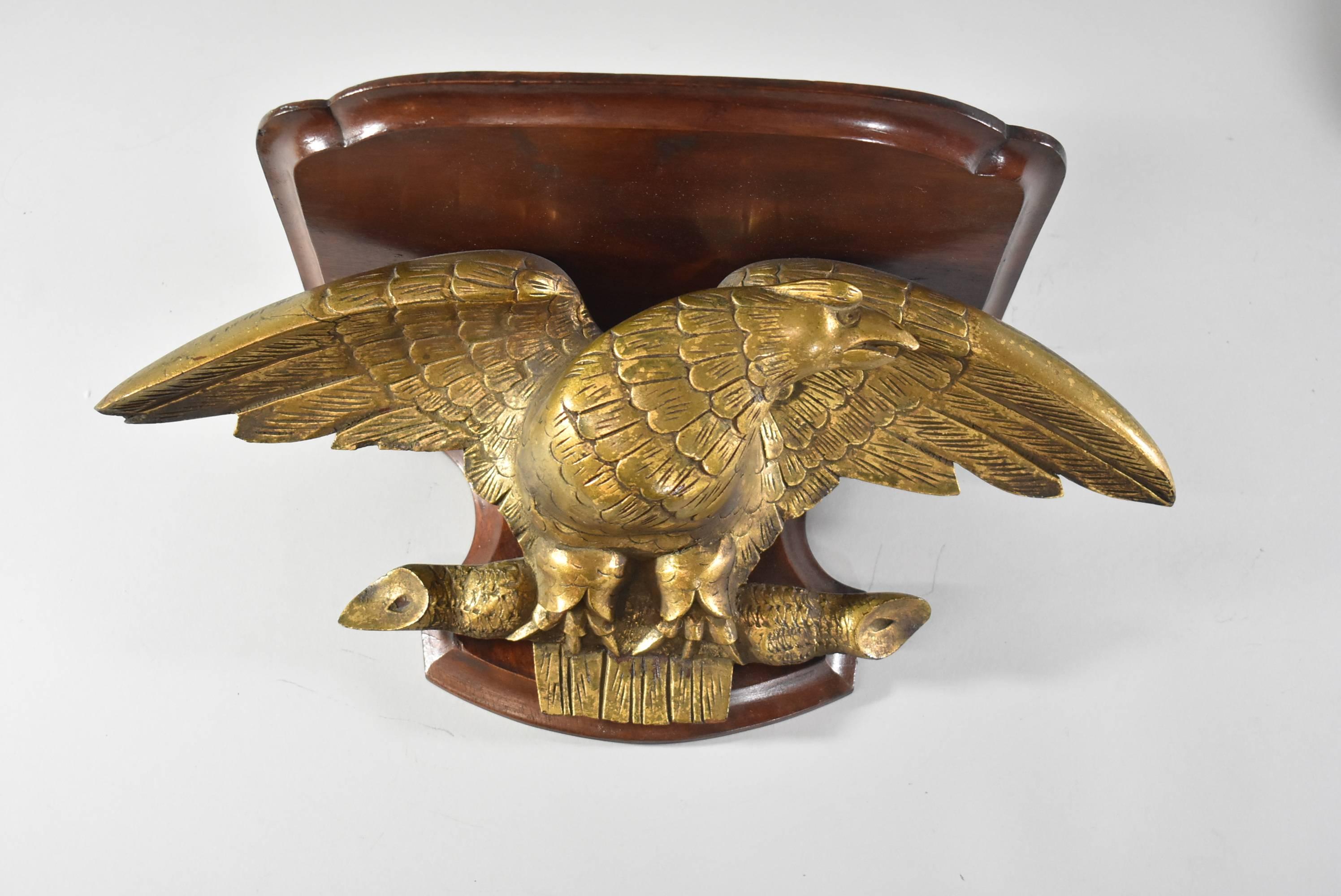 Pair of Carved Walnut American Eagle Wall Shelves For Sale at 1stDibs