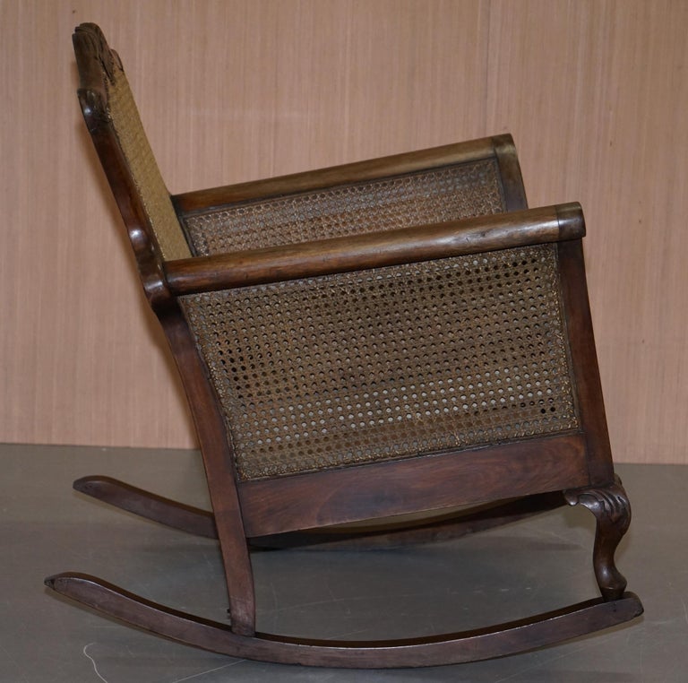 Pair of Carved Wood circa 1920s Italian Berger Rattan Rocking Armchair ...