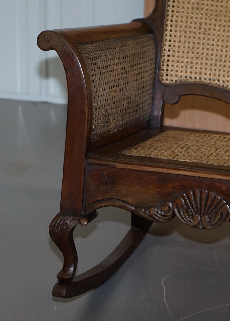 Pair of Carved Wood circa 1920s Italian Berger Rattan Rocking Armchair ...
