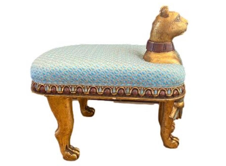Pair of Carved Wood Egyptian Revival Cat Benches For Sale at 1stDibs
