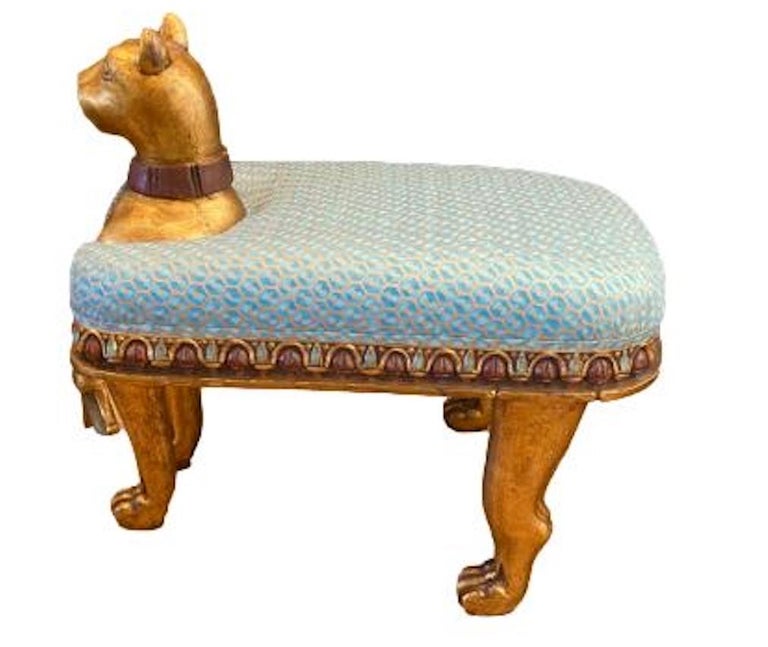 Pair of Carved Wood Egyptian Revival Cat Benches For Sale at 1stDibs