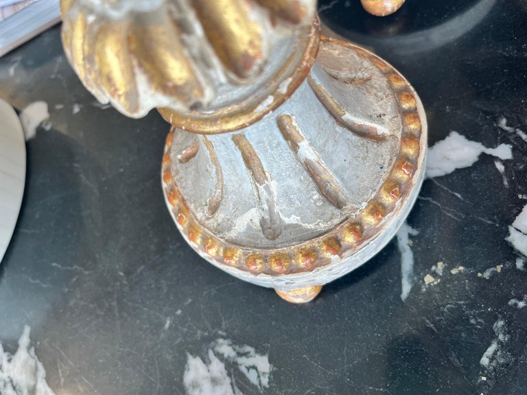 Pair of Carved Wood Gilded Candlesticks For Sale at 1stDibs