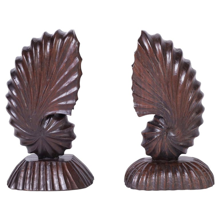 Pair of Carved Wood Nautilus Shells For Sale at 1stDibs