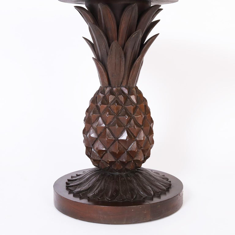 Pair of Carved Wood Pineapple Stands For Sale at 1stDibs