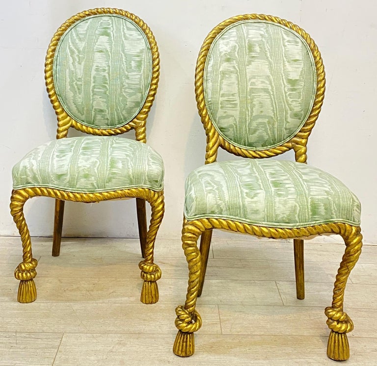 Pair of Carved Wood Rope and Tassel Side Chairs, Italy Mid 20th Century ...