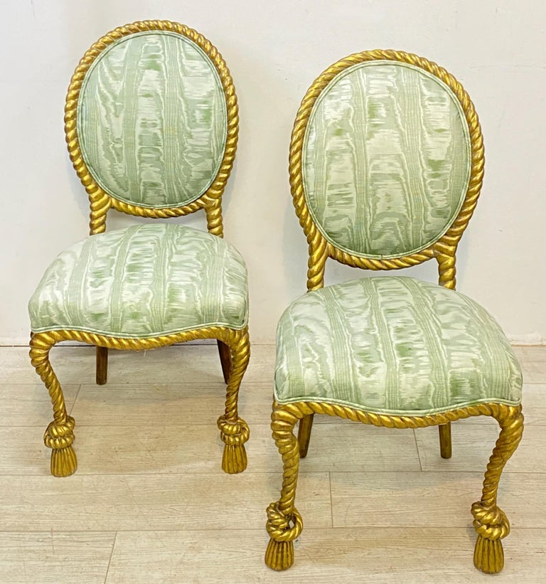 Pair of Carved Wood Rope and Tassel Side Chairs, Italy Mid 20th Century ...