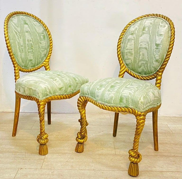 Pair of Carved Wood Rope and Tassel Side Chairs, Italy Mid 20th Century ...