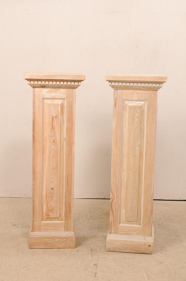 Pair of Carved Wood Squared Pedestal Columns For Sale at 1stDibs