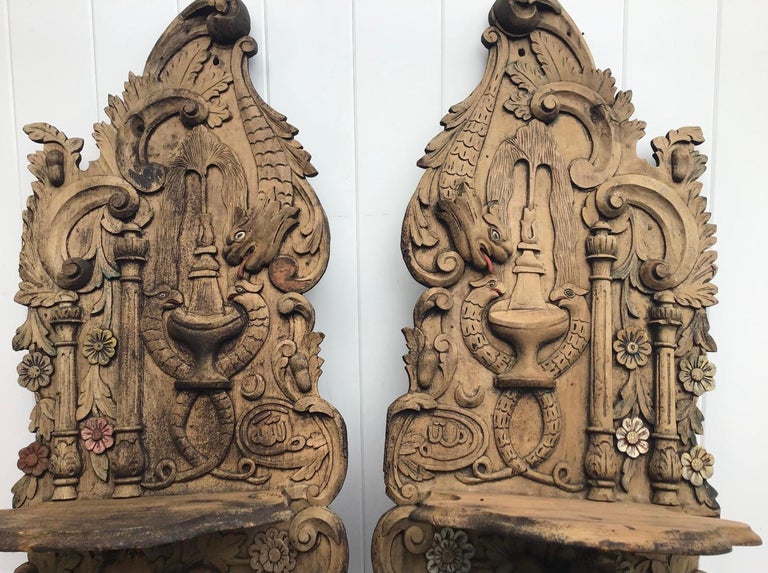 Pair of Carved Wood Wall Brackets or Turban Stands, Kavukluk at 1stDibs