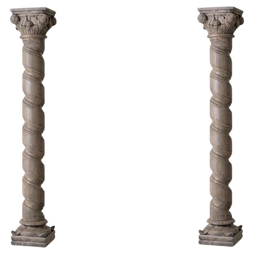 Pair of Carved Wooden Columns in the Taste of Antiquity, 20th Century. For Sale at 1stDibs
