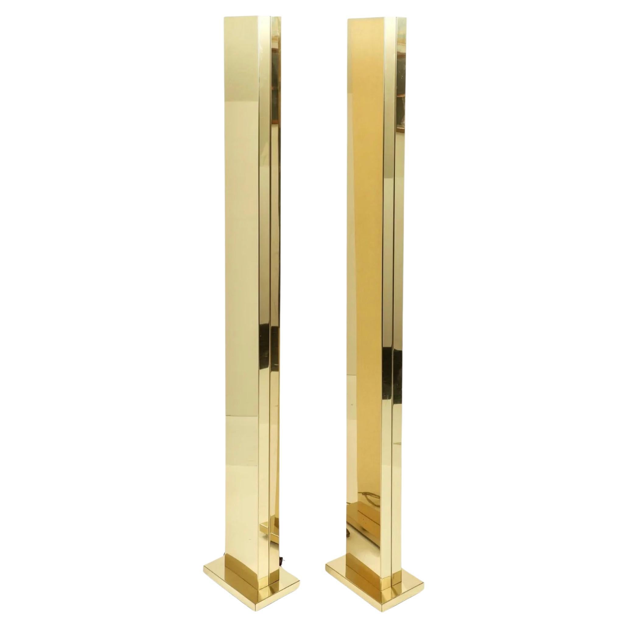 Pair of Casella Polished Brass "Pylon" Uplighters For Sale at 1stDibs