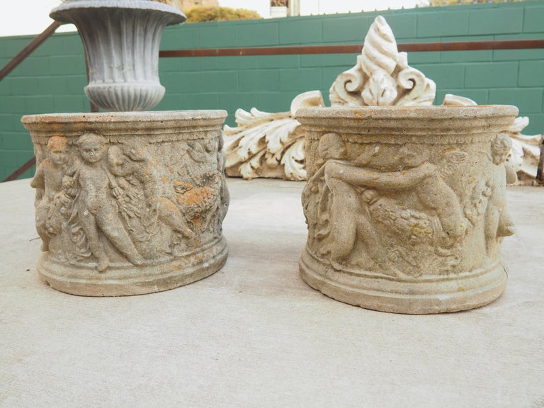 Pair of Cast Bacchanalian Putti Planters, 20th Century at 1stDibs