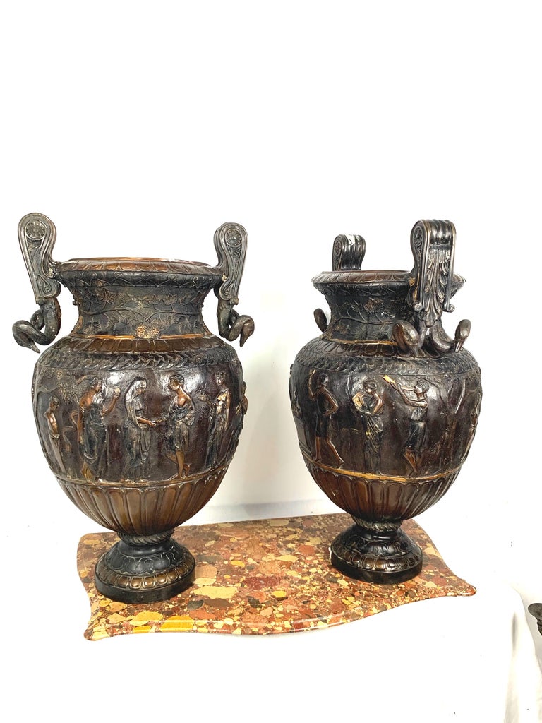 Pair of Cast Bronze Neoclassical Roman Style Urns For Sale at 1stDibs