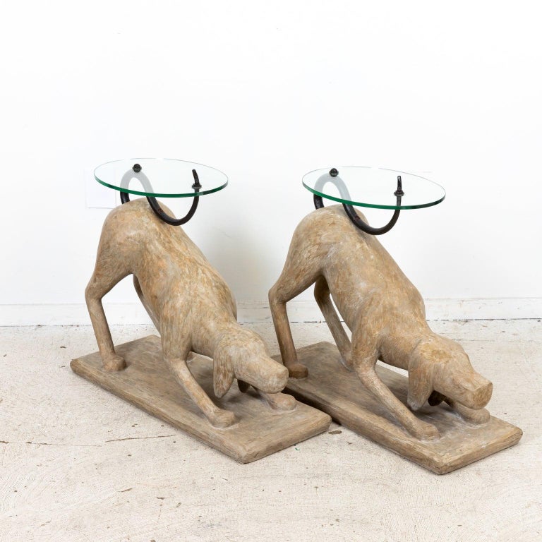 Pair of Cast Cement and Iron Dog Tables For Sale at 1stDibs