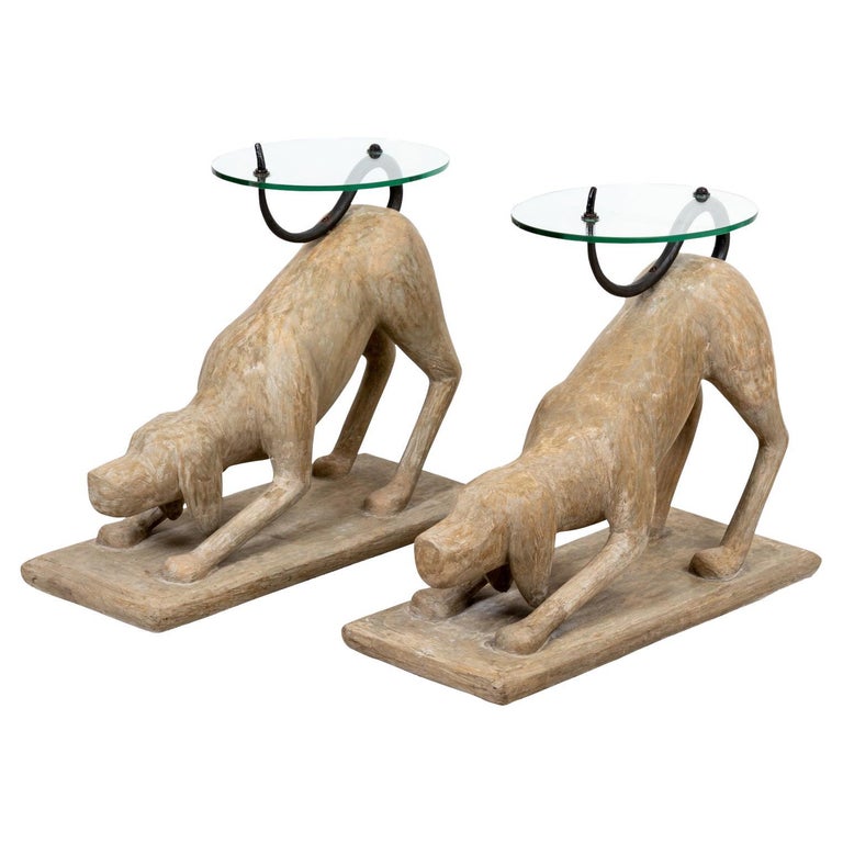 Pair of Cast Cement and Iron Dog Tables For Sale at 1stDibs