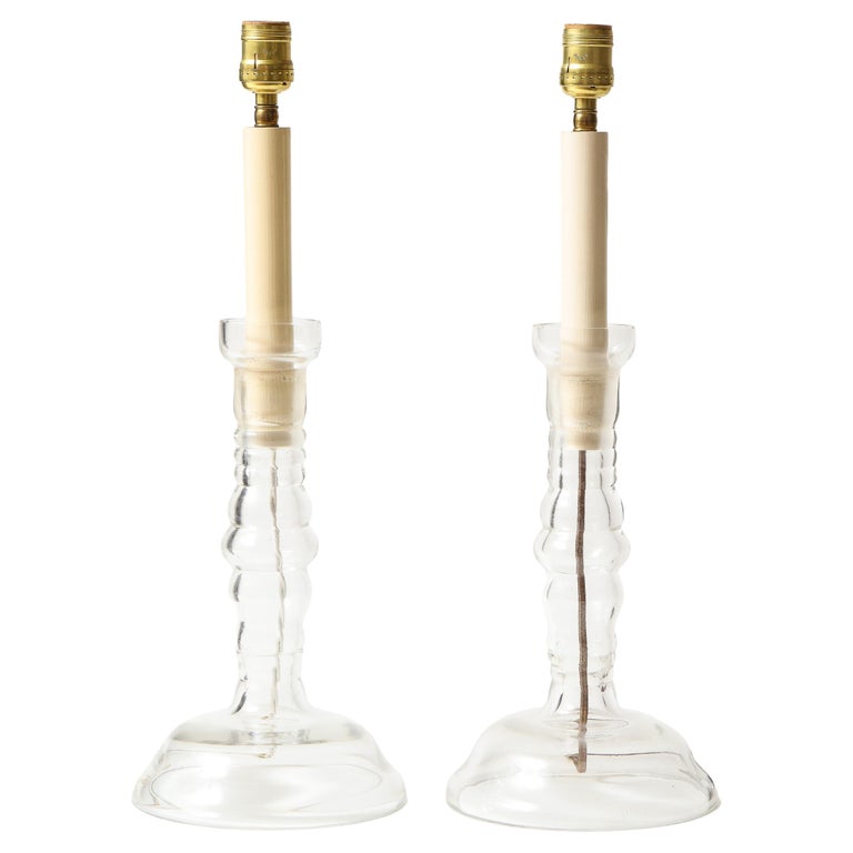 Pair of Cast-Glass Candlestick Lamps For Sale at 1stDibs