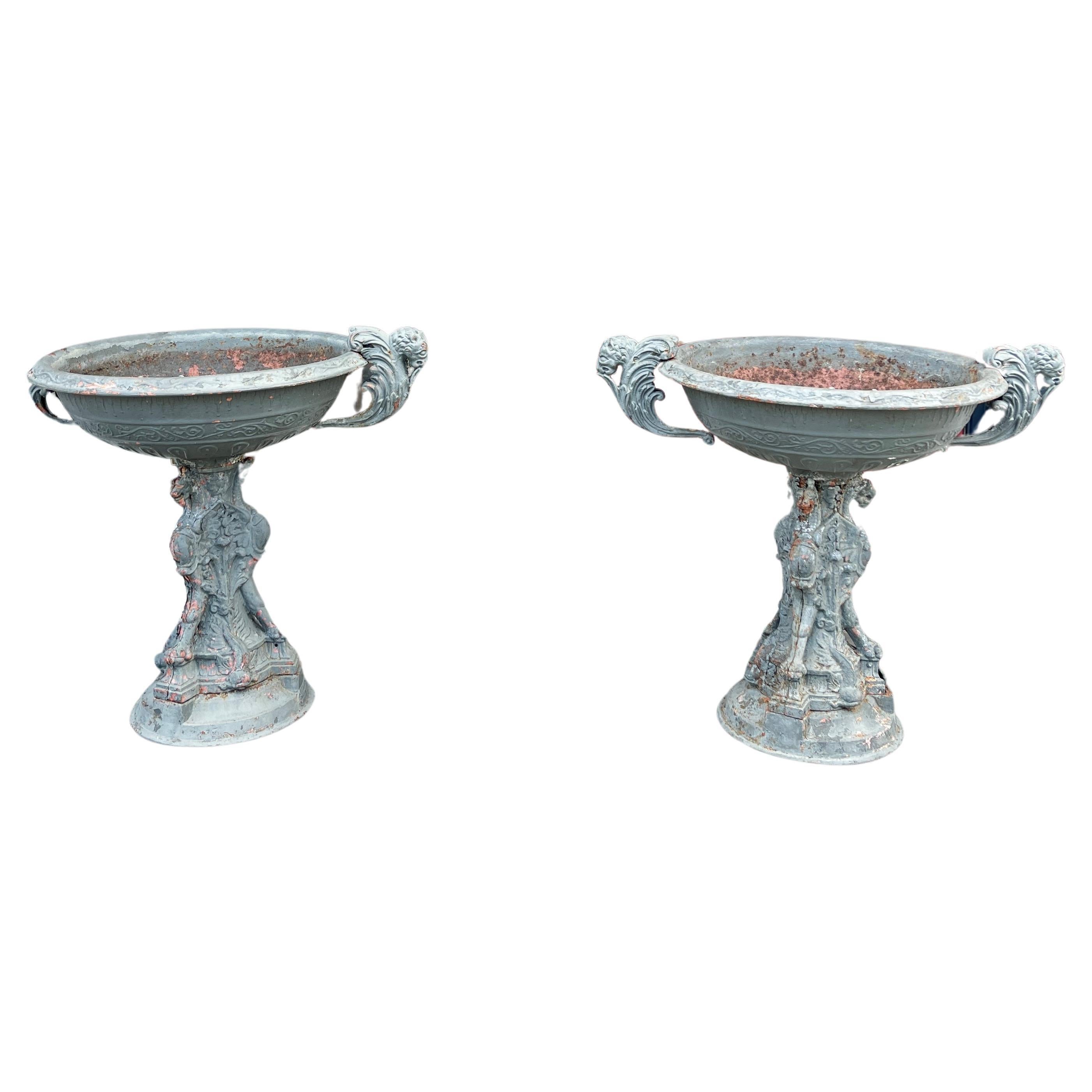 Pair of Early 20th Century Petite French Cast Iron Garden Urns Planters ...
