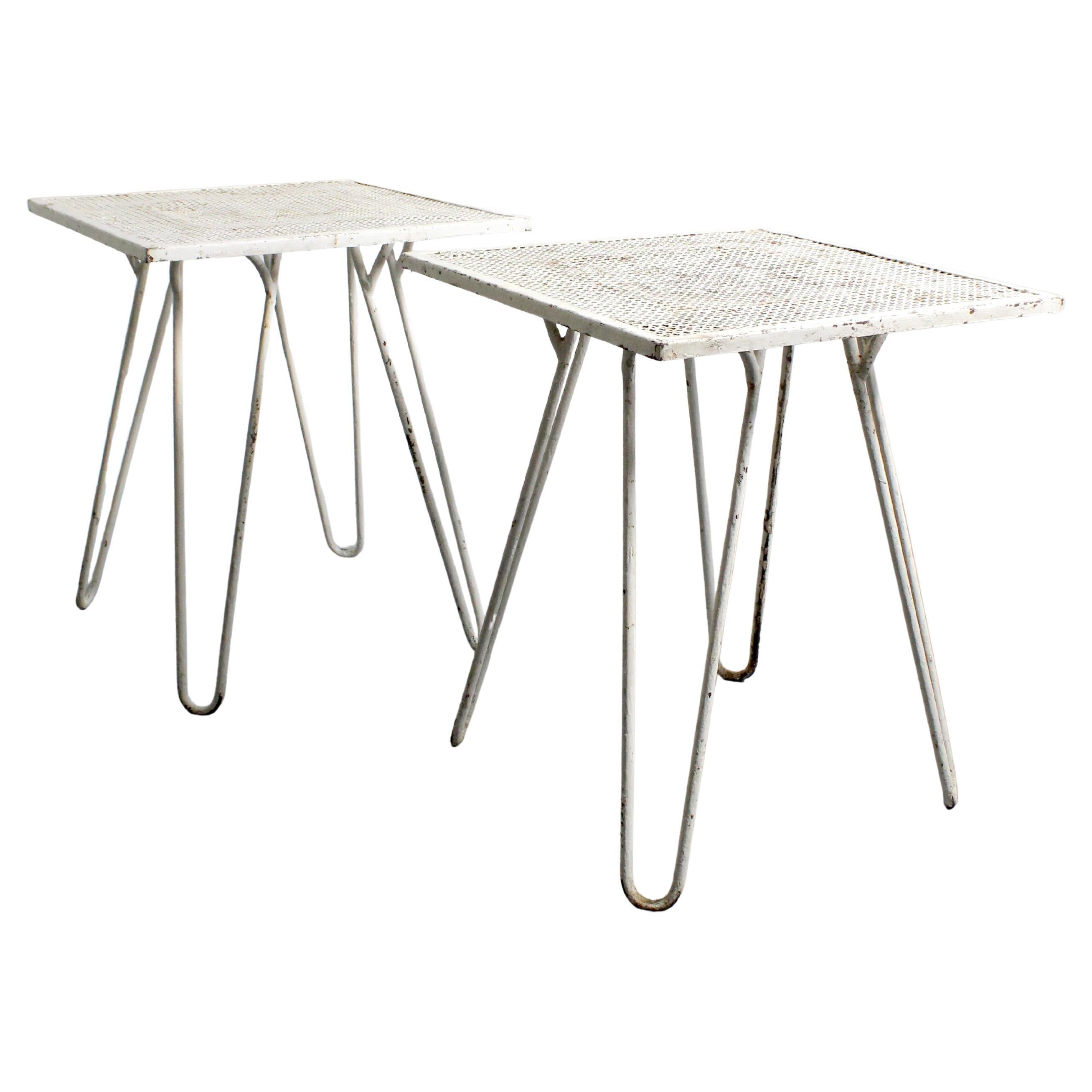 Pair of cast iron tables with openwork tops, lacquered white - For Sale ...