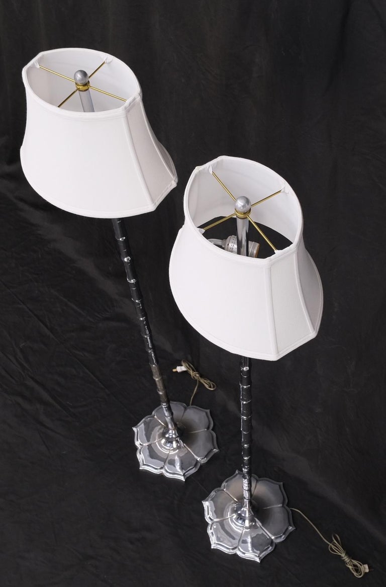 Pair of Cast Lotus Shape Bases Chrome Faux Bamboo Mid-Century Modern ...