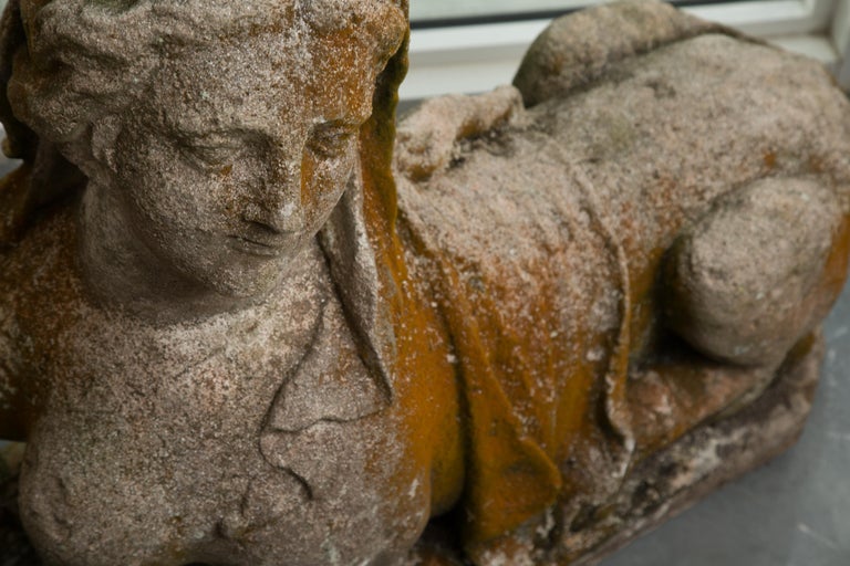 Pair of Cast Stone Egyptian Revival Sphinx Figures at 1stDibs