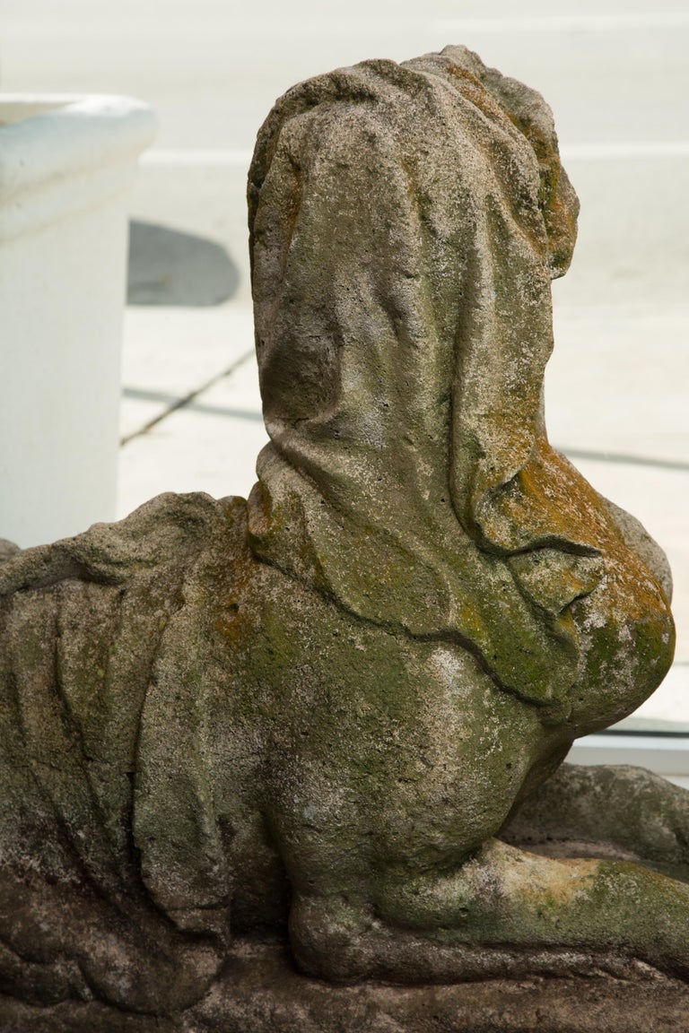 Pair of Cast Stone Egyptian Revival Sphinx Figures at 1stDibs