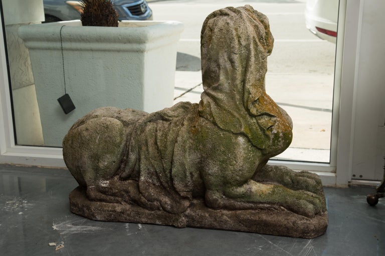 Pair of Cast Stone Egyptian Revival Sphinx Figures at 1stDibs