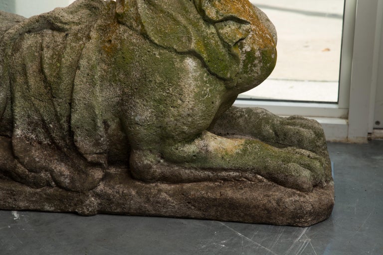 Pair of Cast Stone Egyptian Revival Sphinx Figures at 1stDibs