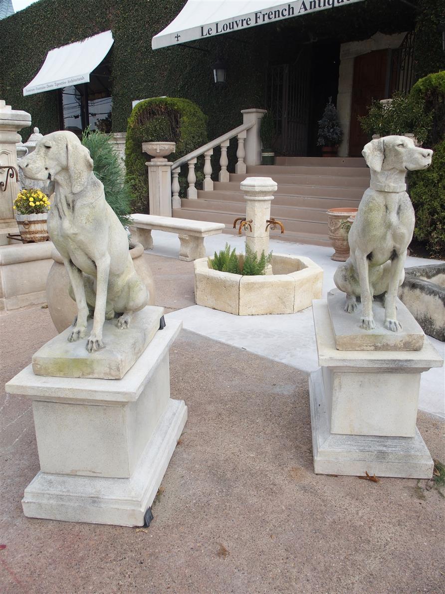 Pair of Cast Stone European Pointers on Pedestals after Jacquemart ...