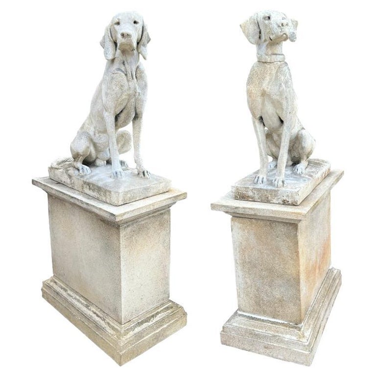 Pair of Cast Stone European Pointers on Pedestals after Jacquemart ...