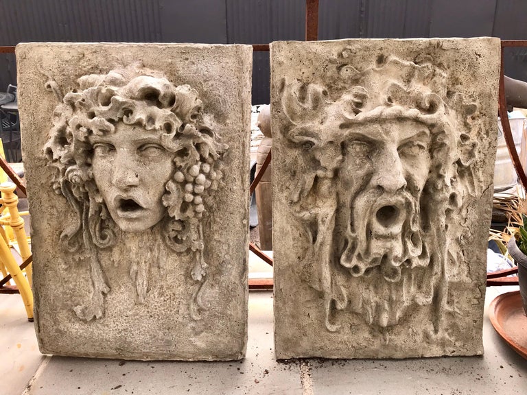 Pair of Cast Stone Figural Greek Large Garden Plaques For Sale at 1stDibs