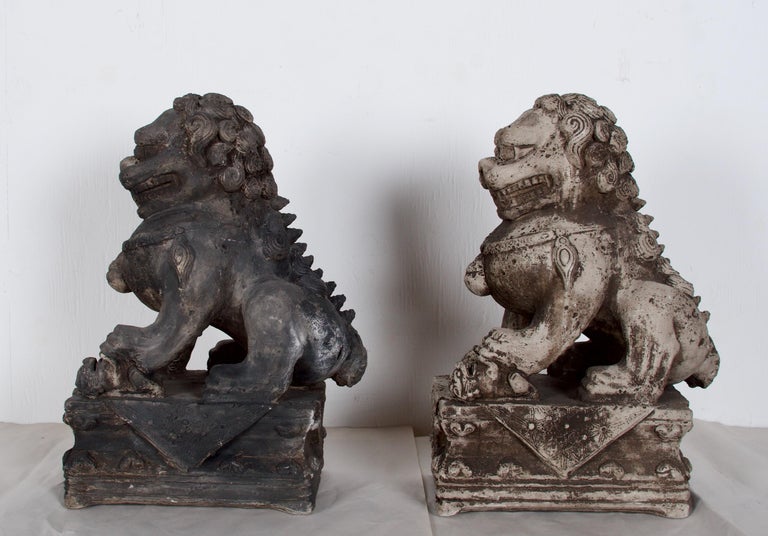 Pair of Cast Stone Foo Dogs, Firedogs For Sale at 1stDibs