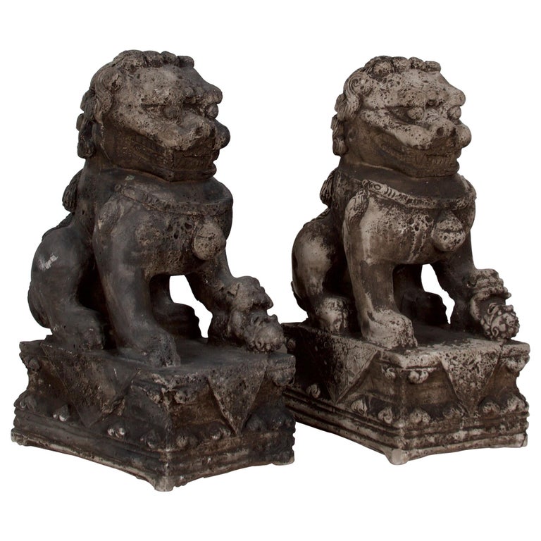 Pair of Cast Stone Foo Dogs, Firedogs For Sale at 1stDibs